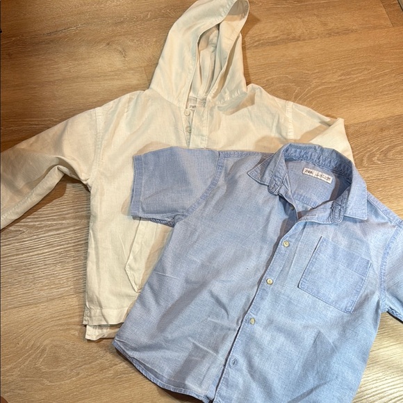 Zara | Shirts & Tops | Zara Kids Linen Cream Hoodie And Blue Linen ...